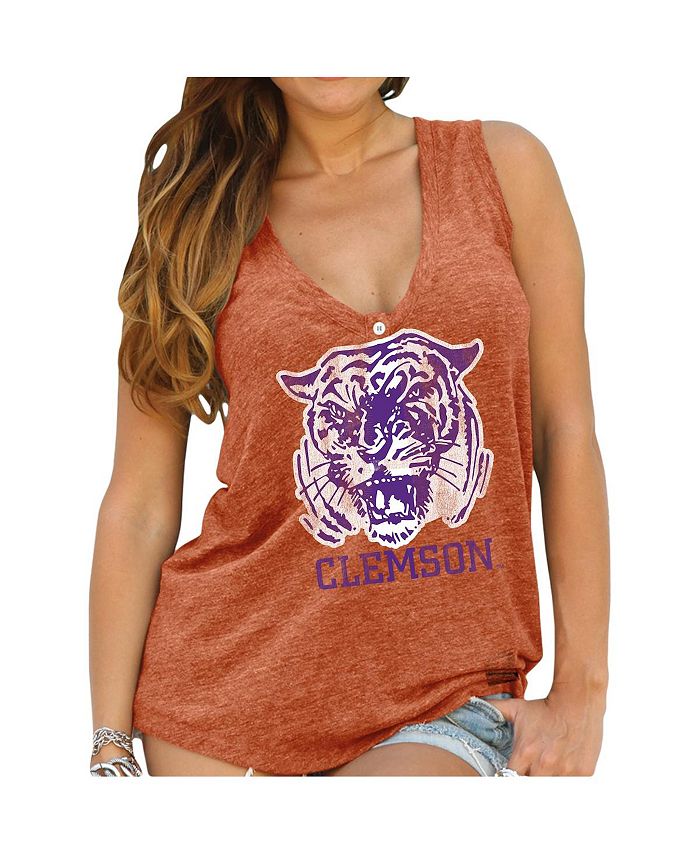 Original Retro Brand Women's Clemson Tigers Orange Relaxed Henley Tank ...