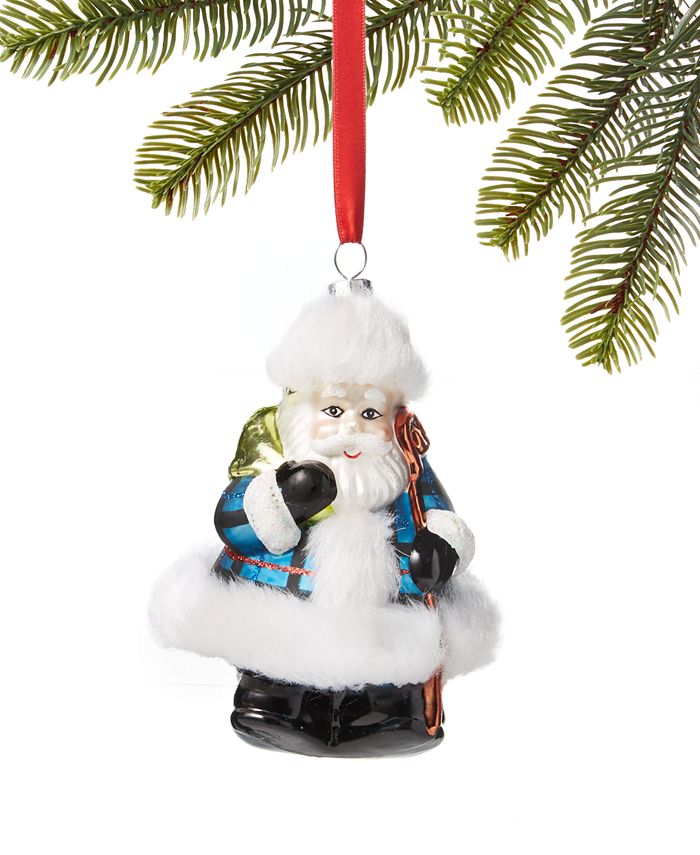 Holiday Lane Burgundy & Blush Glass Plaid-Clad Santa Ornament, Created ...