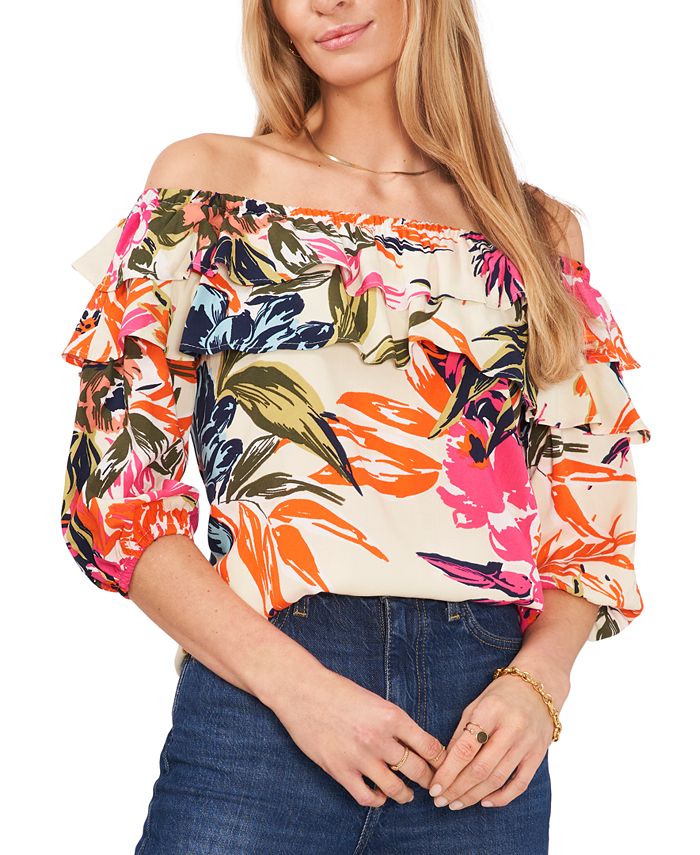 Sam & Jess Petite Ruffled 3/4-Sleeve Top - Macy's