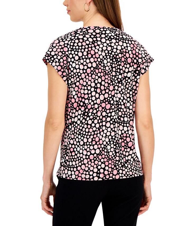 Kasper Women's Printed V-Neck Pleated-Shoulder Blouse - Macy's