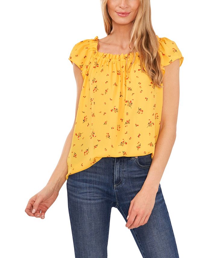 CeCe Women's Ruffled Square Neckline Floral-Print Blouse - Macy's