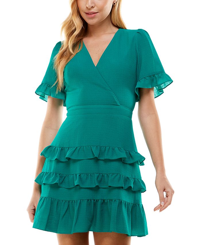 City Studios Juniors' Ruffled Surplice-Neck Dress - Macy's