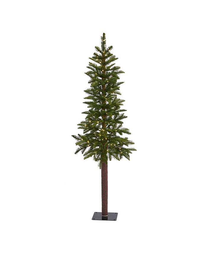 Nearly Natural Alaskan Alpine Artificial Christmas Tree with Lights and ...