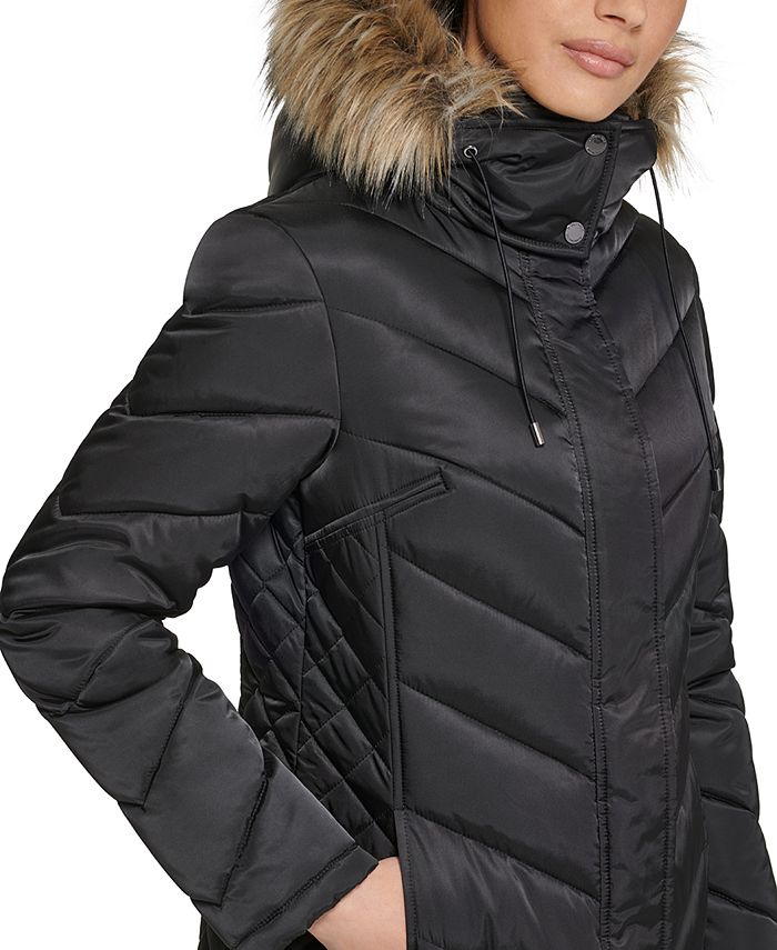 Kenneth Cole Women's Faux-Fur-Trim Hooded Puffer Coat - Macy's