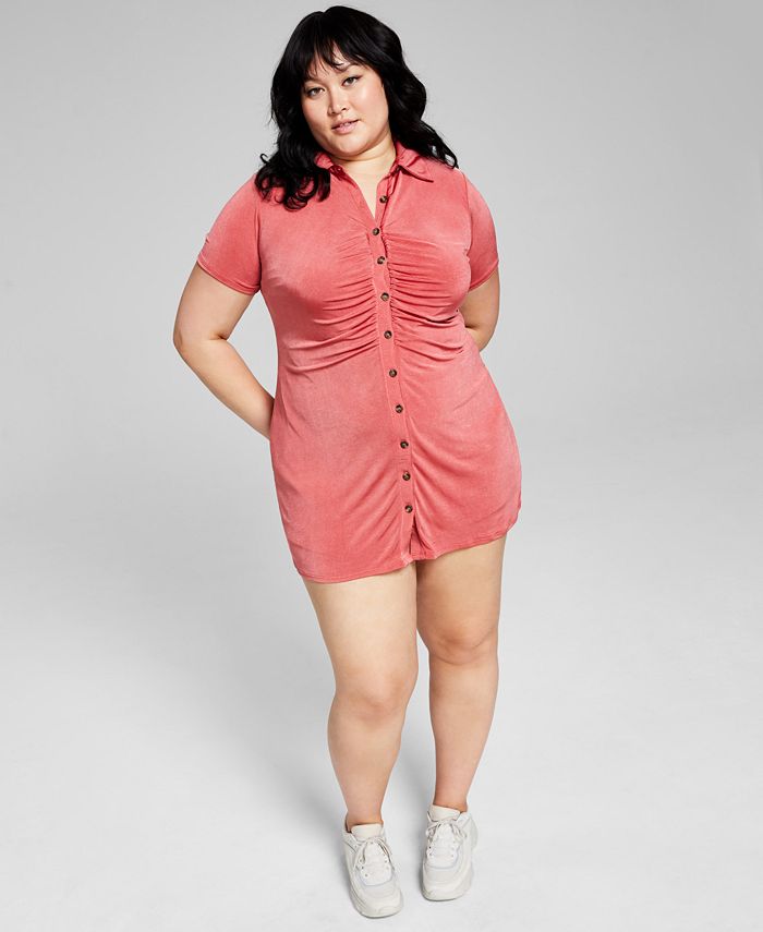 And Now This Trendy Plus Size Ruched Shirtdress - Macy's