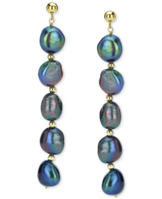 Black Cultured Freshwater Baroque Pearl (11-12mm) Drop Earrings in 14k ...