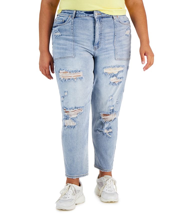 Tinseltown Trendy Plus Size Ripped Mom Jeans - Macy's