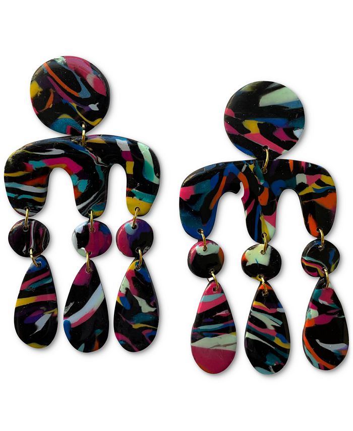 Swanky Designs Gold-Tone Multicolor Sculptural Statement Earrings - Macy's