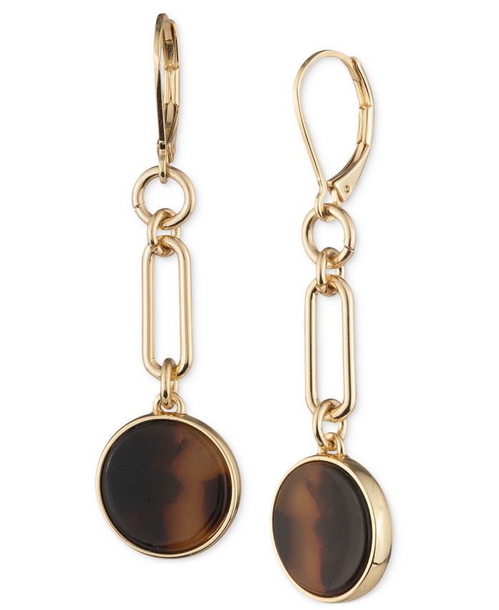 Lauren Ralph Lauren Gold-Tone Link & Tortoise-Look Inlay Linear Drop Earrings - Macy's