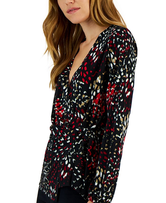 Alfani Women's Printed Surplice Wrap Top, Created for Macy's - Macy's