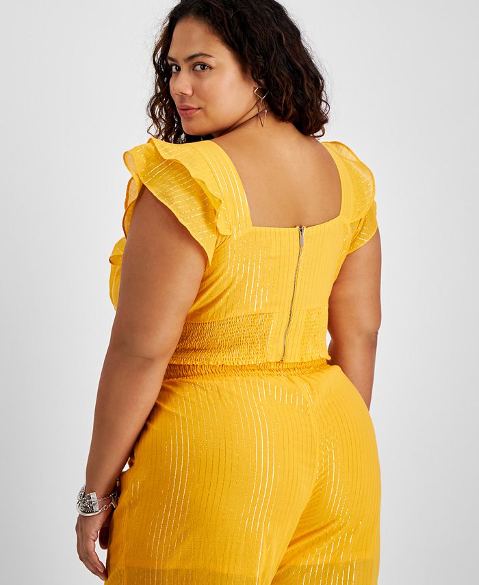 Bar III Plus Size Cropped Cutout Flutter-Sleeve Top, Created for Macy's ...