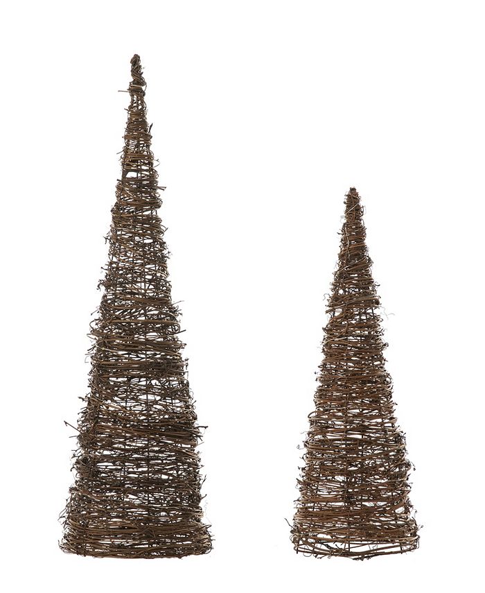 Glitzhome Lighted Rattan Christmas Table Tree Decor Set, 2 Piece - Macy's