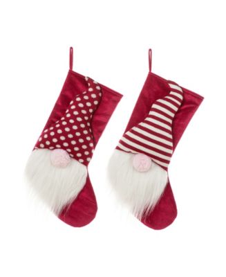 Glitzhome 21.75" Fabric Christmas Gnome Stocking Set, 2 Piece - Macy's