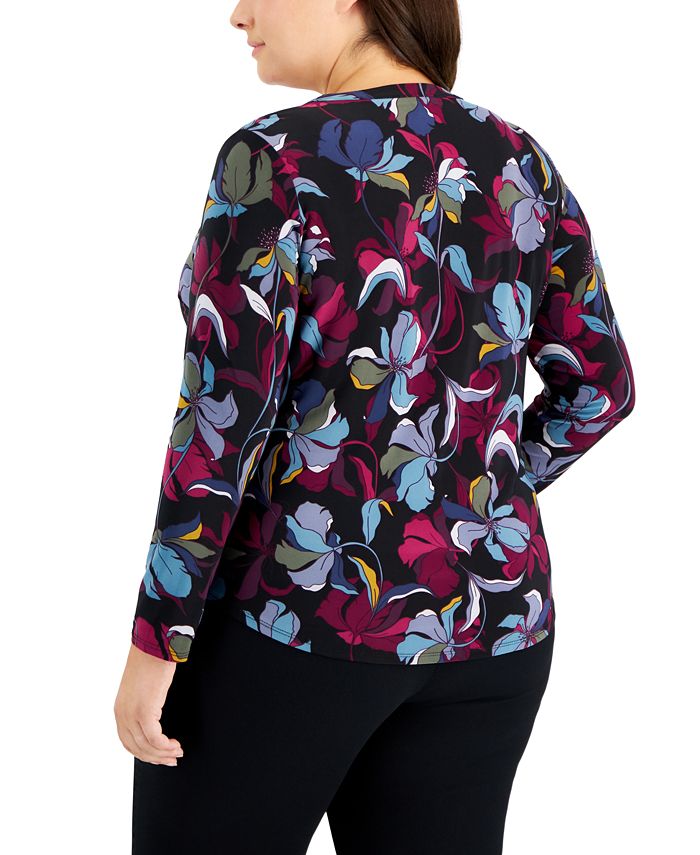 INC International Concepts Plus Size Split-Neck Top, Created for Macy's ...