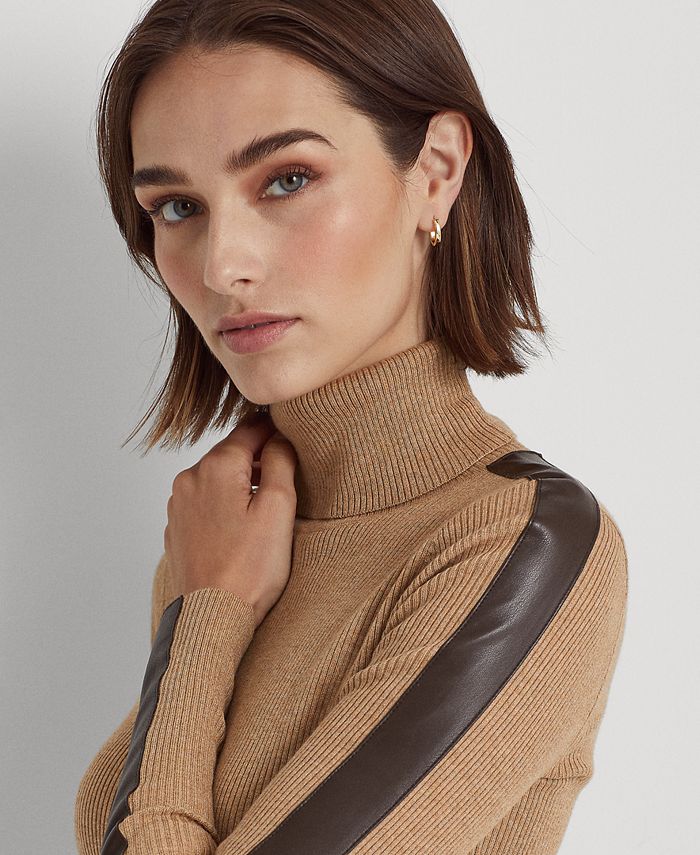 Lauren Ralph Lauren Faux Leather Trim Turtleneck Sweater Macys