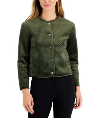 Anne Klein Women's Quilted Snap-Front Velvet Jacket - Macy's