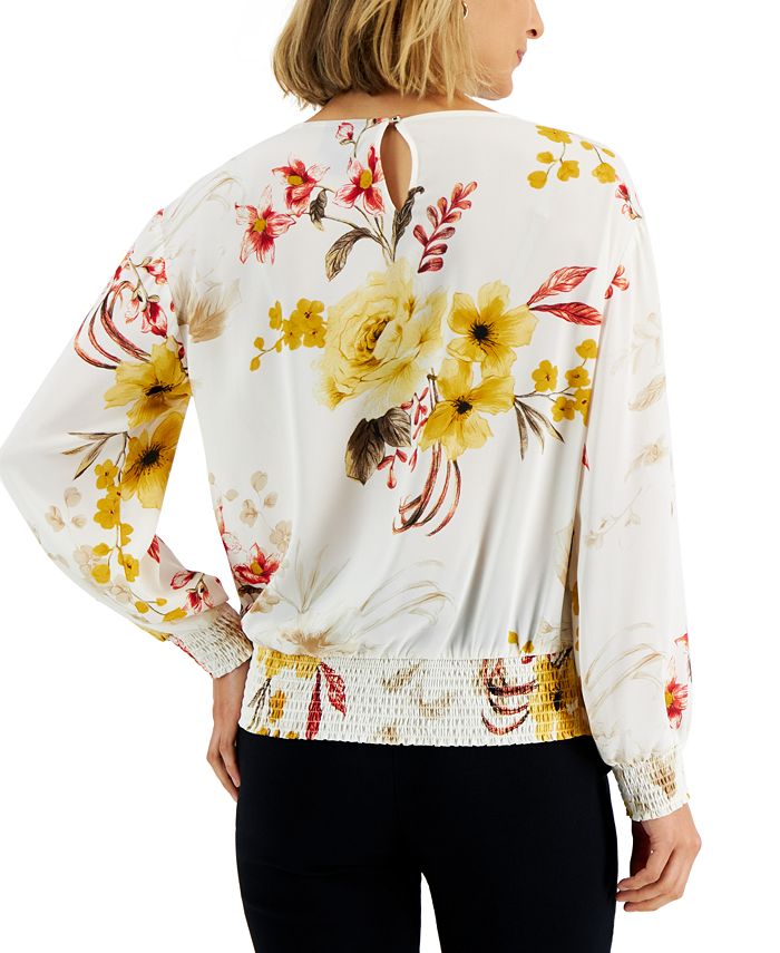 JM Collection Women's Printed Smocked Necklace Top, Created for Macy's ...