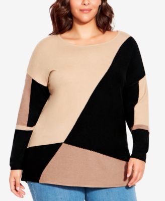 Avenue Plus Size Karla Colourblock Sweater - Macy's