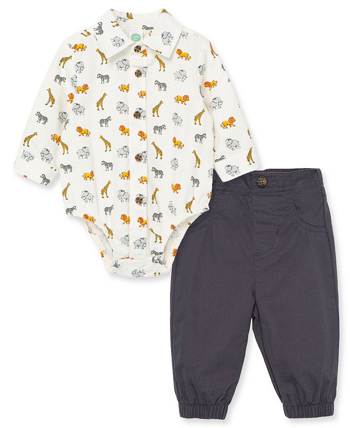 Little Me Baby Boys Safari Bodysuit and Pants, 2-Piece Set - Macy's