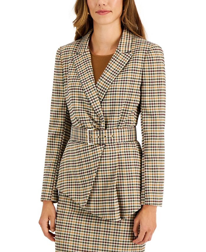 Tahari ASL Women's Plaid Belted Asymmetrical Jacket - Macy's