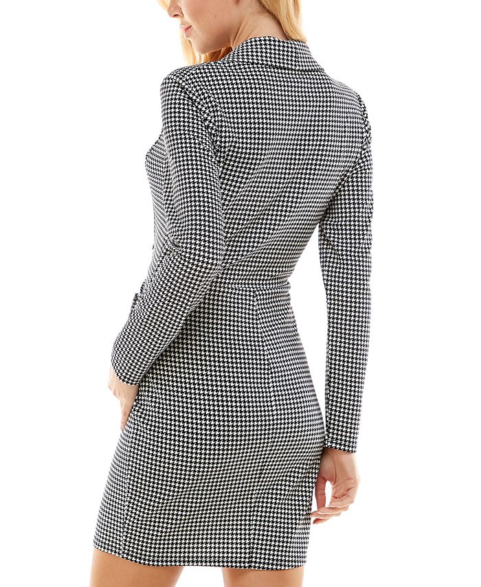 City Studios Juniors' Houndstooth-Print Side-Buckle Wrap Dress - Macy's