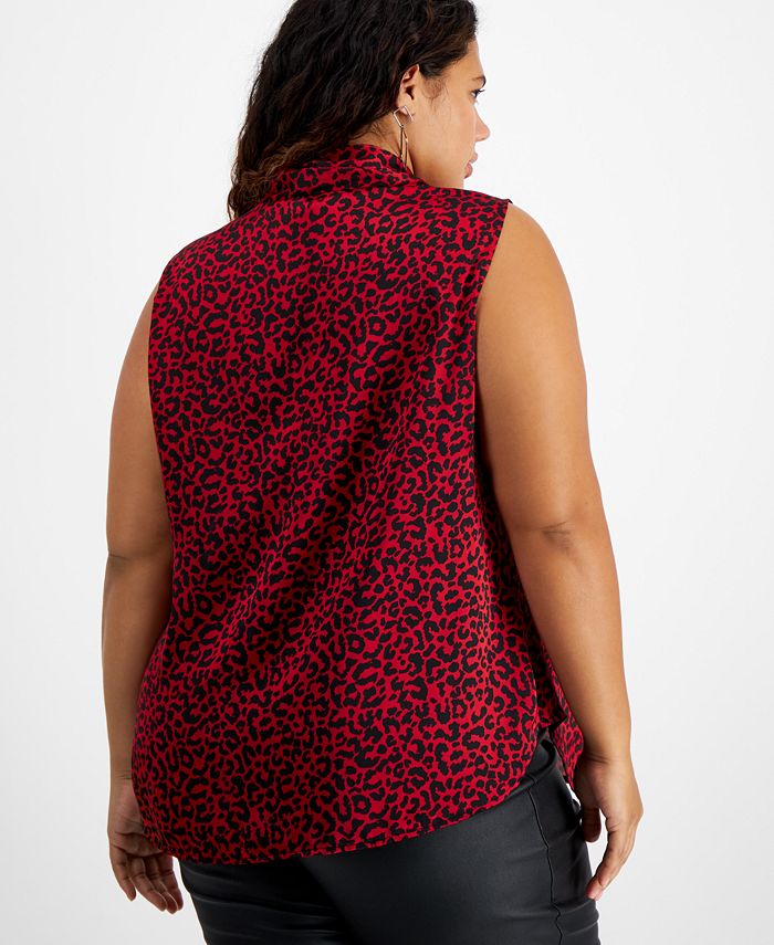 Bar III Plus Size Animal-Print Tie-Neck Sleeveless Top, Created for ...