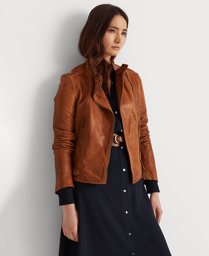 Lauren Ralph Lauren Tumbled-Leather Jacket & Reviews - Jackets ...