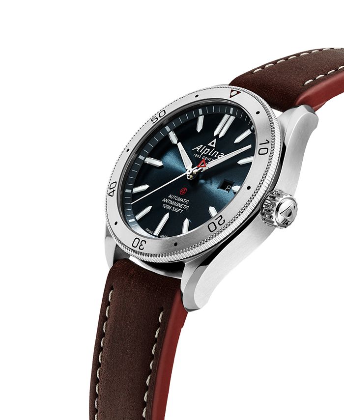 Alpina Men's Swiss Automatic Alpiner 4 Brown Leather Strap Watch 44mm ...
