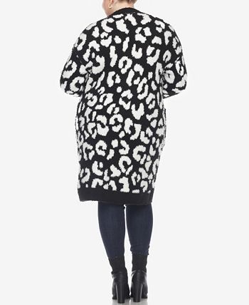 White Mark Plus Size Leopard Print Open Front Sherpa Sweater - Macy's