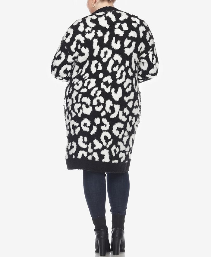 White Mark Plus Size Leopard Print Open Front Sherpa Sweater - Macy's