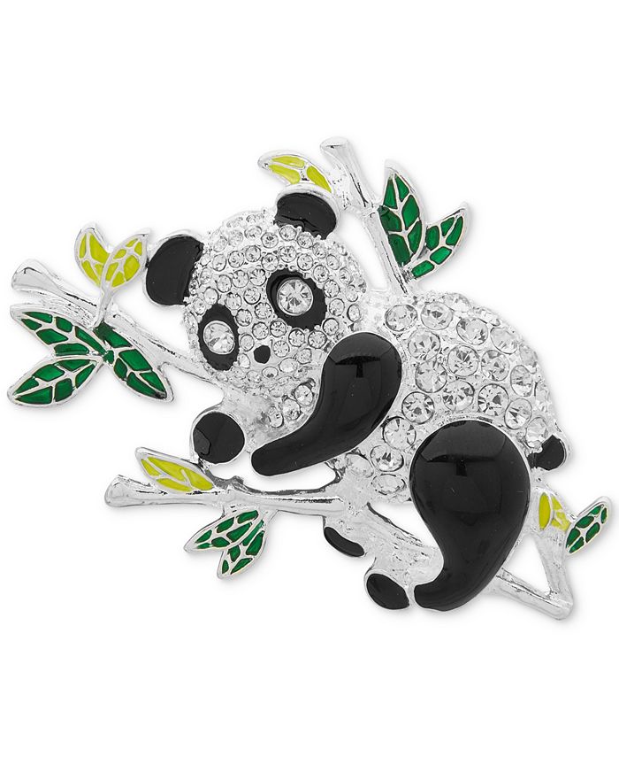 Anne Klein Silver-Tone Pavé Crystal Panda Pin - Macy's