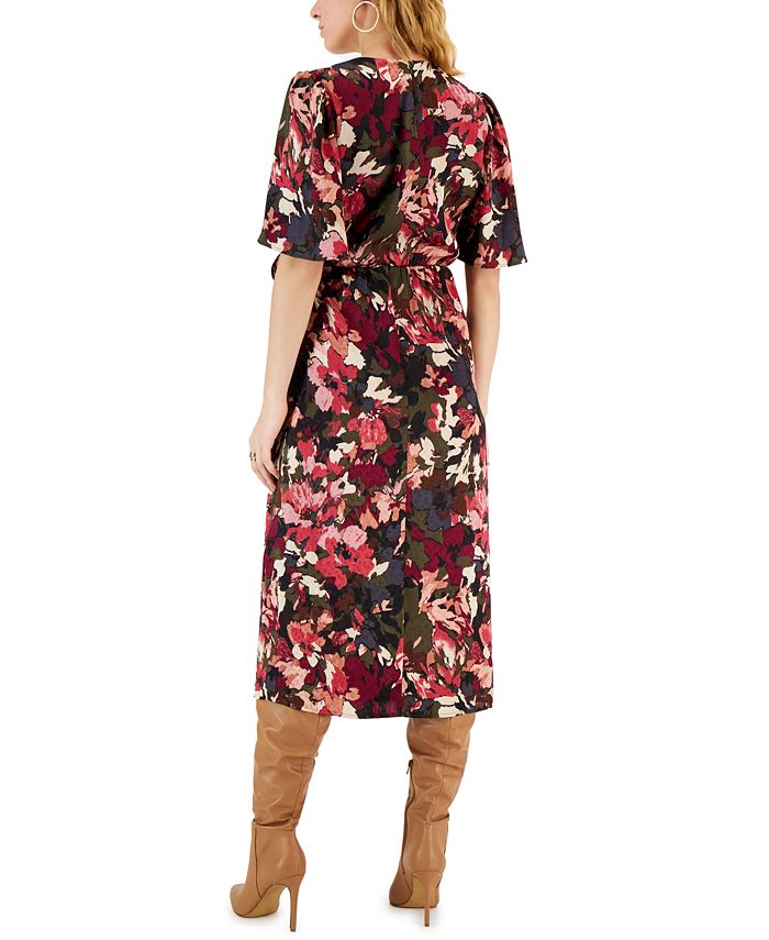 Anne Klein Women's Flutter-Sleeve Faux-Wrap Midi Dress - Macy's