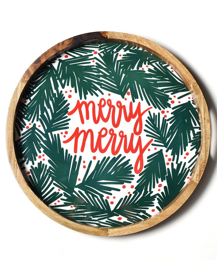 Coton Colors Balsam and Berry Holly Wooden Handled Round Tray - Macy's