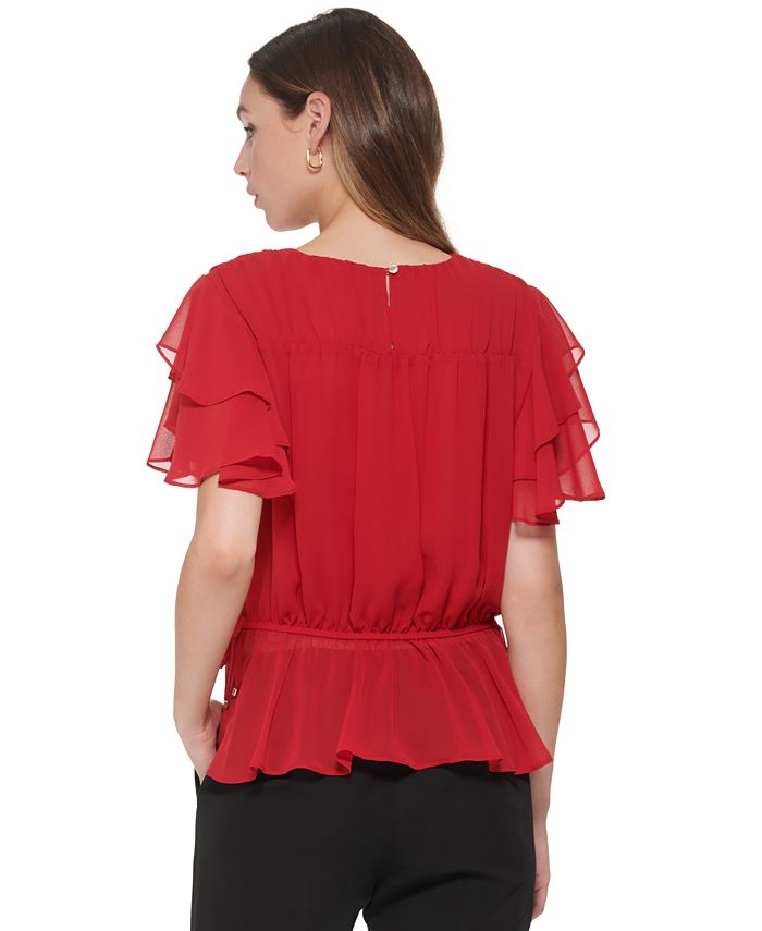 Tommy Hilfiger Women's Ruffled-Sleeve Drawstring-Waist Top - Macy's
