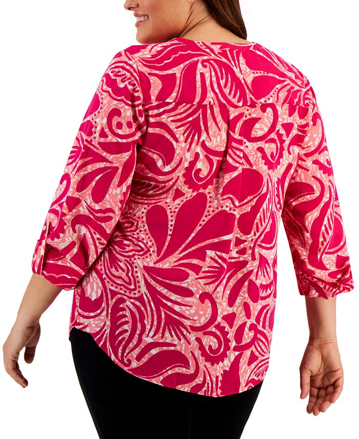 JM Collection Plus Size Printed Utility Top, Created for Macy's ...