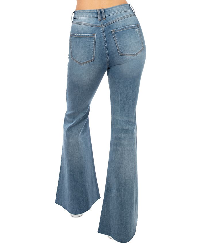Rewash Juniors' Real-Curve Extreme-Flare Cut-Hem Denim Jeans - Macy's