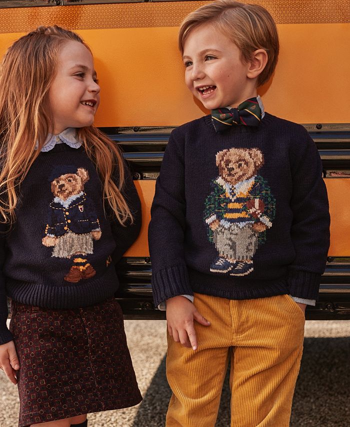 Polo Ralph Lauren Little Girls Long Sleeves Polo Bear Cotton-Blend ...