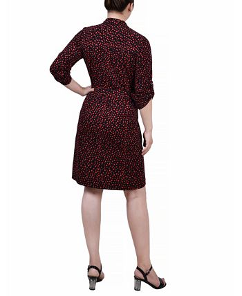 NY Collection Petite Belted Roll Tab Zip Front Shirtdress - Macy's