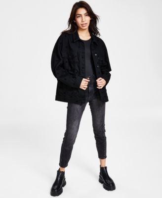 Women's Solid Hugo-Logo Button-Front Denim Jacket - Macy's