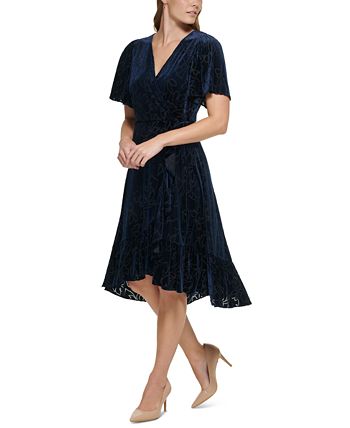 Calvin Klein Burnout Velvet Faux-Wrap A-Line Dress - Macy's