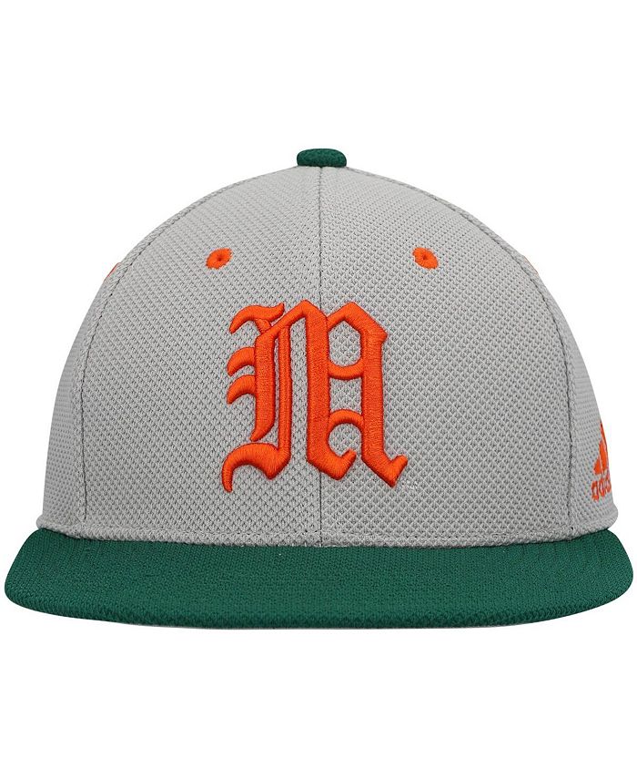 adidas Men's Gray, Green Miami Hurricanes On-Field Baseball Fitted Hat ...