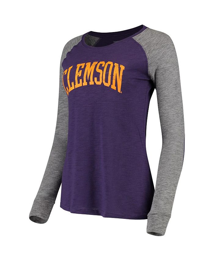 Boxercraft Women's Purple and Gray Clemson Tigers Preppy Elbow Patch 2 ...