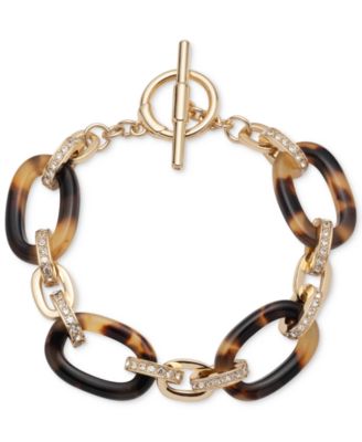Lauren Ralph Lauren Gold-Tone Pavé & Tortoise-Look Link Bracelet - Macy's