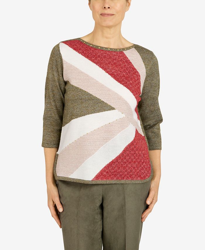 Alfred Dunner Petite Size Copper Canyon Colorblock 3/4 Sleeve Sweater ...