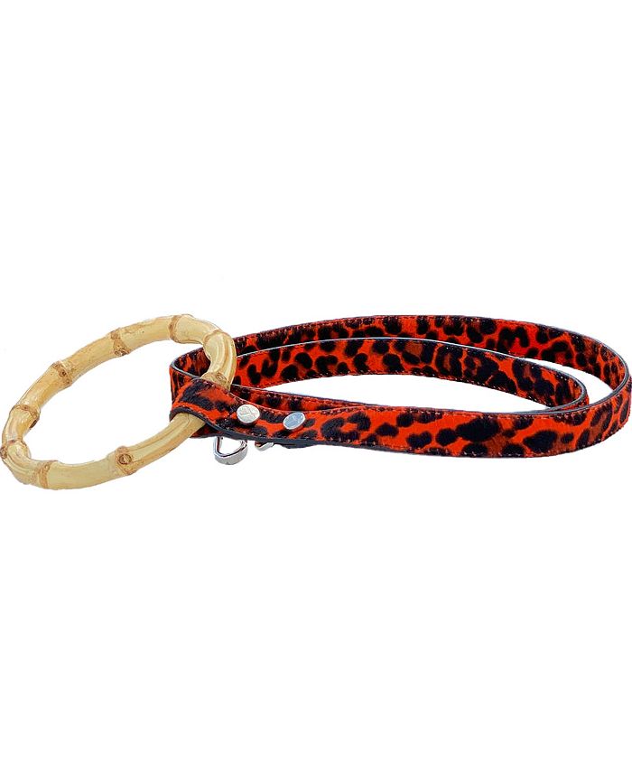 Shaya SASHA RED LEOPARD DYED DOG LEASH WITH BAMBOO HANDLE - Macy's