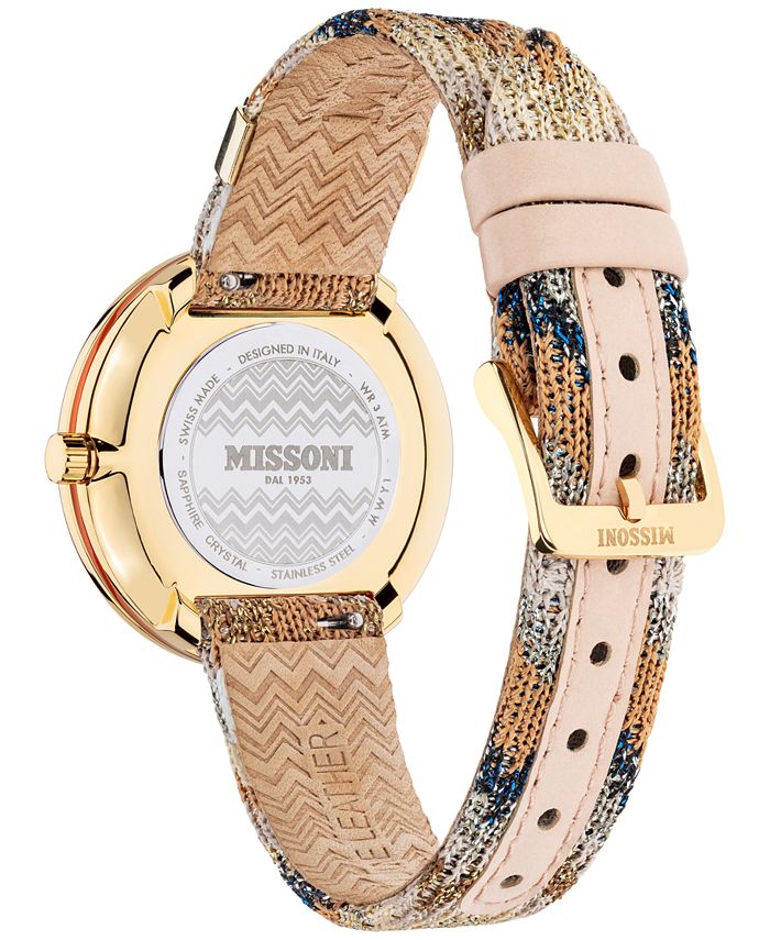Missoni Women's Swiss M1 Multicolor Knit Fabric & Leather Strap Watch ...