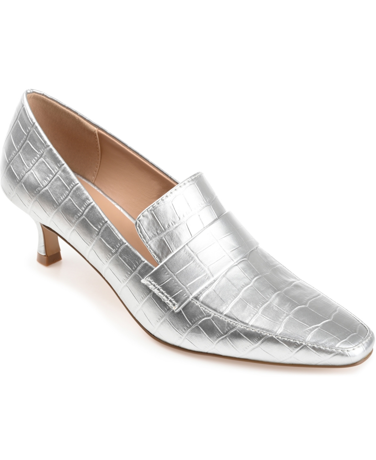 Journee Collection Womens Celina Kitten Heel Loafers - Silver