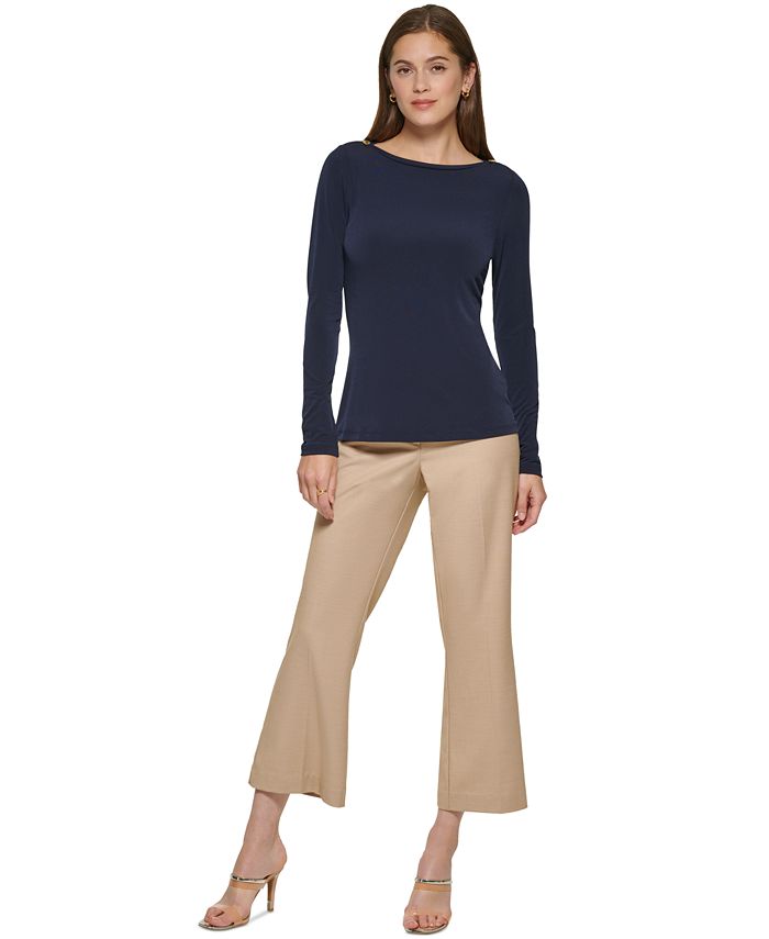 DKNY Women's Long-Sleeve Shoulder-Button Boatneck Top - Macy's