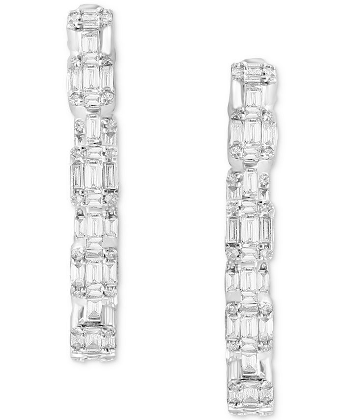EFFY Collection EFFY® Diamond Baguette & Round Medium Hoop Earrings (2 ...