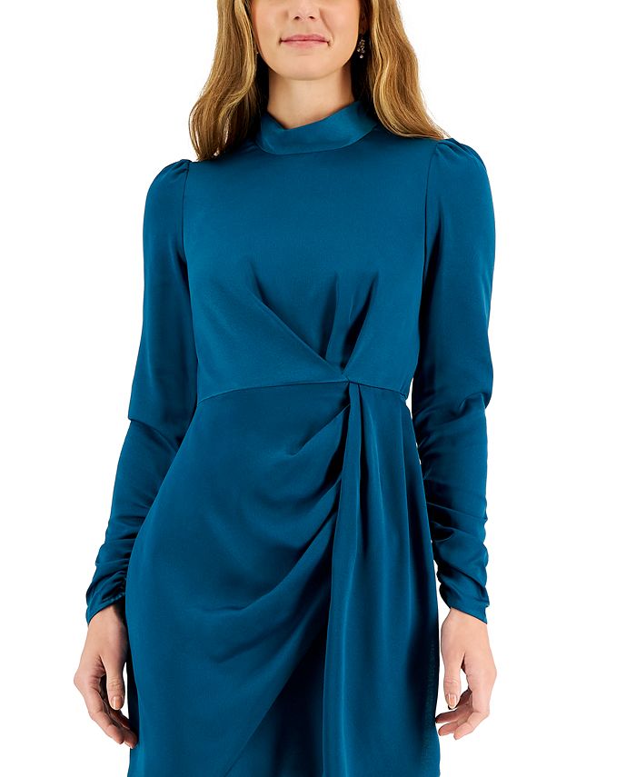 Taylor Women's Mock Neck Side-Draped Long-Sleeve Dress - Macy's